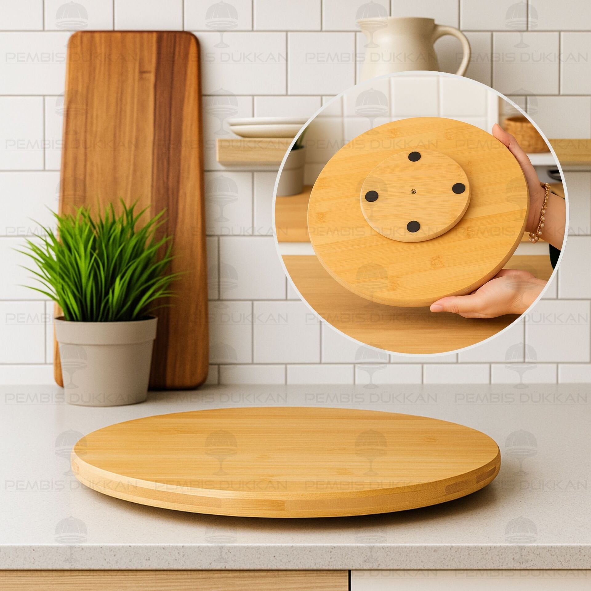 Pembiş Dükkan | BAMBU 30CM DÖNER MEKANİZMALI PEYNİR TABAĞI (8B86)